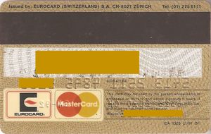 Carte bancaire: EUROCARD - SWITZERLAND (EUROCARD, Suisse) Col:CH-MC-0016