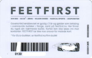 Gift Card: Feetfirst (Feetfirst, Norway(Feetfirst) Col:No-Fefi-001 💳