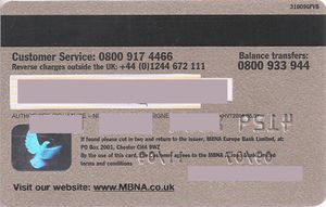 Bank Card: MBNA Europe platinum plus (MBNA Europe Bank, United Kingdom ...
