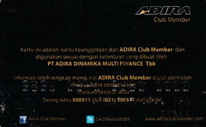 Bank Card: Adira Club Member (Adira Finance, IndonesiaCol:ID-GM-0193