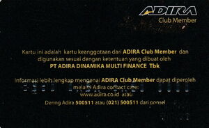 Bank Card: Adira Club Member (Adira Finance, IndonesiaCol:ID-GM-0195