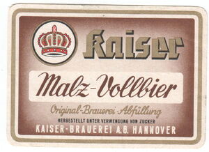 Drink Label: Kaiser Malz-Volbier (Kaiser Brauerei, Hannover, Germany ...