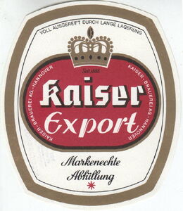 Drink Label: Kaiser Export (Kaiser Brauerei, Hannover, Germany, Federal ...