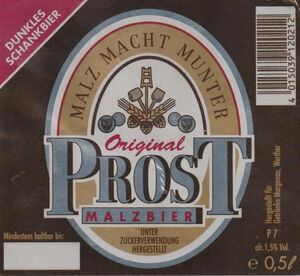 Drink Label: Prost Malzbier (Rheinische Burger,Brauerei GmbH, Germany ...