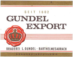 Drink Label: Gundel Export (Brauerei Gundel, Barthelmesaurach, Germany ...