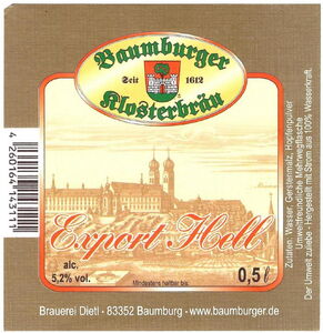 Drink Label: Baumburger Export Hell (Klosterbrauerei Baumburg GmbH & Co ...
