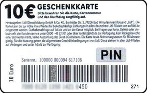 Gift Card: Geschenkkarte (Lidl, Germany, Federal Republic(Lidl) Col:D ...
