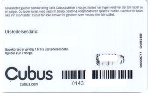 Gift Card: Cubus (Cubus, Norway(Logo) Col:NO-Cub-002