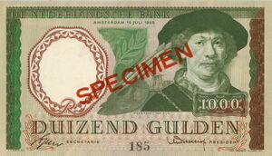 Banknote: 1,000 Gulden (Netherlands(1953-1956 De Nederlandsche Bank ...