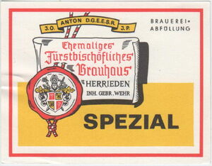 Drink Label: Herrieden Spezial (Brauhaus Herrieden, Germany, Federal RepublicCol:DE-BEER-035388