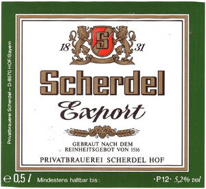 Drink Label: Scherdel Export (Scherdel Bier GmbH & Co. KG, Germany ...