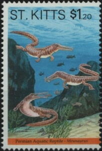 Stamp: Mesosaurus (Saint Kitts(Prehistoric Reptiles) Mi:KN-K 367,Yt:KN ...