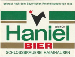 Drink Label: Haniel Bier (Schlossbrauerei Haimhausen, Germany, Federal ...