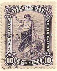 Stamp: Shepherdess, Sheep (Ovis aries) (Uruguay(Definitives 1900-1901 ...