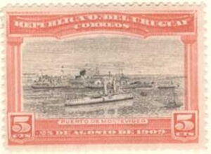 Stamp: View of the port of Montevideo (Uruguay(Opening of the Port of ...