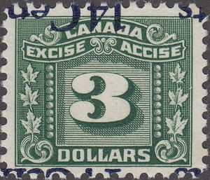 Stamp: Numeral with three maple leaves on each side (Canada: Revenue ...