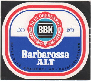 Drink Label: BBK Barbarossa Alt (Bayerische Brauerei Kaiserslautern ...
