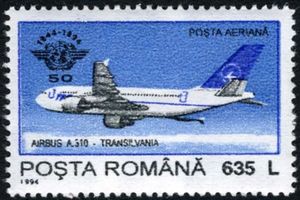 Stamp: Airbus A 310 (Romania(50 Years of ICAO) Mi:RO 5016Y,Sn:RO C291 ...