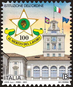 Stamp: Centenary of the "Star of Merit for Work" (ItalyMi:IT 4595,Sn:IT ...