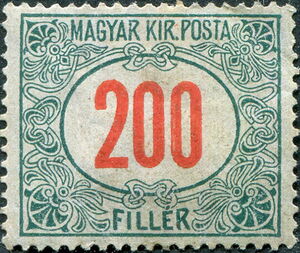 Stamp: Inscription ”Magyar Kir Posta” red cipher (Hungary(Postage Due ...