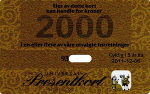 Gift Card: Universal Presentkort (Universal, Norway(Universal) Col:NO ...