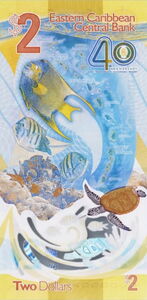 Banknote: 2 Dollars (East Caribbean States(2023 "40th Anniversary of ...