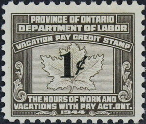 Stamp: Numeral on maple leaf (Ontario: Revenue Stamps(Vacation Pay ...