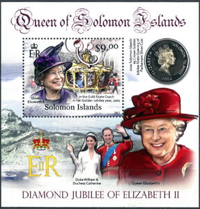 Stamp: Queen Elizabeth II in the Gold State Coach (Solomon Islands ...