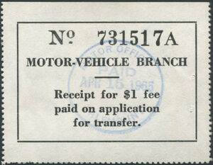Stamp: Motor-Vehicle Branch - fee paid on application for transfer ...