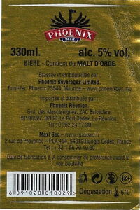 Drink Label: Phoenix Beer (Phoenix Beverages Group, MauritiusCol:MU ...