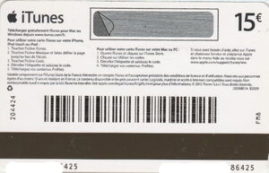 Gift Card: iTunes Music Card (Apple, France(Itunes) Col:FR-Itunes-019e
