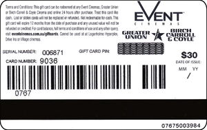 Gift Card: Movie Card (Event Cinemas-Greater Union (Australia ...