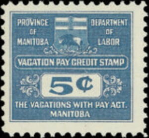 Stamp: Coat of Arms of Manitoba (Manitoba: Revenue Stamps(Vacation Pay ...