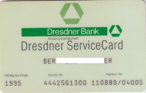 Bank Card: Dresdner Bank Service Card (Dresdner Bank, Germany, Federal ...