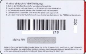 Geschenkkarte: Lieferando (Joker, Deutschland, Bundesrepublik(Food@Home ...