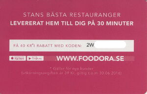 Gift Card: Foodora (Foodora, Sweden(Restaurants) Col:S-Rest-11a