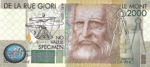 Banknote: 2,000 Fantasy (Leonardo DA VINCI) (Fantasy Issues(Test ...