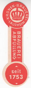 Drink Label: Kronen seit 1753 (Kronen-Brauerei Laupheim, Germany ...