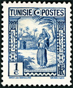Stamp: Water Carrier (Tunisia(Woman carrying water 1931) Mi:TN 171,Sn ...