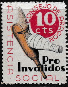 Stamp: Pro Invalidos, Consejo de Aragon Asistencia Social (Spain, Civil ...