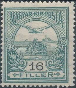 Stamp: Mythical Bird Turul Flying over Crown of St. Stephen (Hungary ...