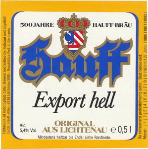 Drink Label: Hauff Export hell (Hauff-Bräu Lichtenau R. Weid GmbH & Co ...