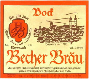 Drink Label: Becher Bräu Bock (Becher Bräu Bayreuth, Germany, Federal ...