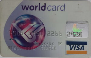 Bank Card: World Card (Yapi Kredi Bankasi, Türkiye (Turkey)Col:TR-VI-0655
