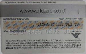 Bank Card: World Card (Yapi Kredi Bankasi, Türkiye (Turkey)Col:TR-VI-0655