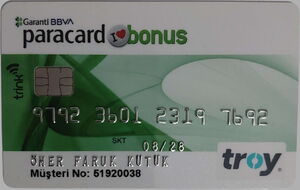 Bank Card: Paracard Bonus Troy Trink (Garanti Bankası, Türkiye (Turkey ...