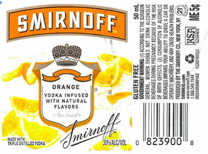 Drink Label: Smirnoff Orange (Smirnoff Co., United States of AmericaCol ...