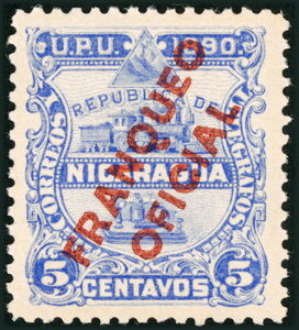 Stamp: Locomotive and Telegraph in a Shield - Overprint (Nicaragua ...