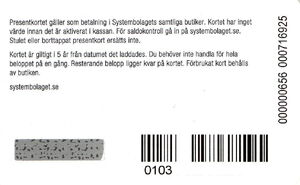 Gift Card: Presentkort (Systembolaget, Sweden(Systembolaget) Col:S-SYST ...