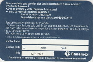 Bank Card: Banamex 1 (Banamex, MexicoCol:MX-GM-0113
